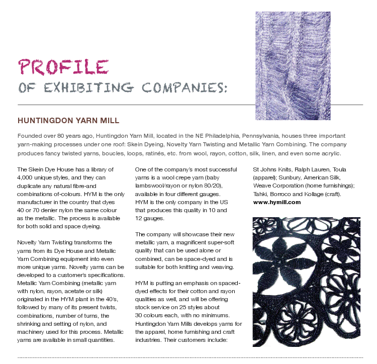 Huntingdon Yarn Mill » New York SpinExpo